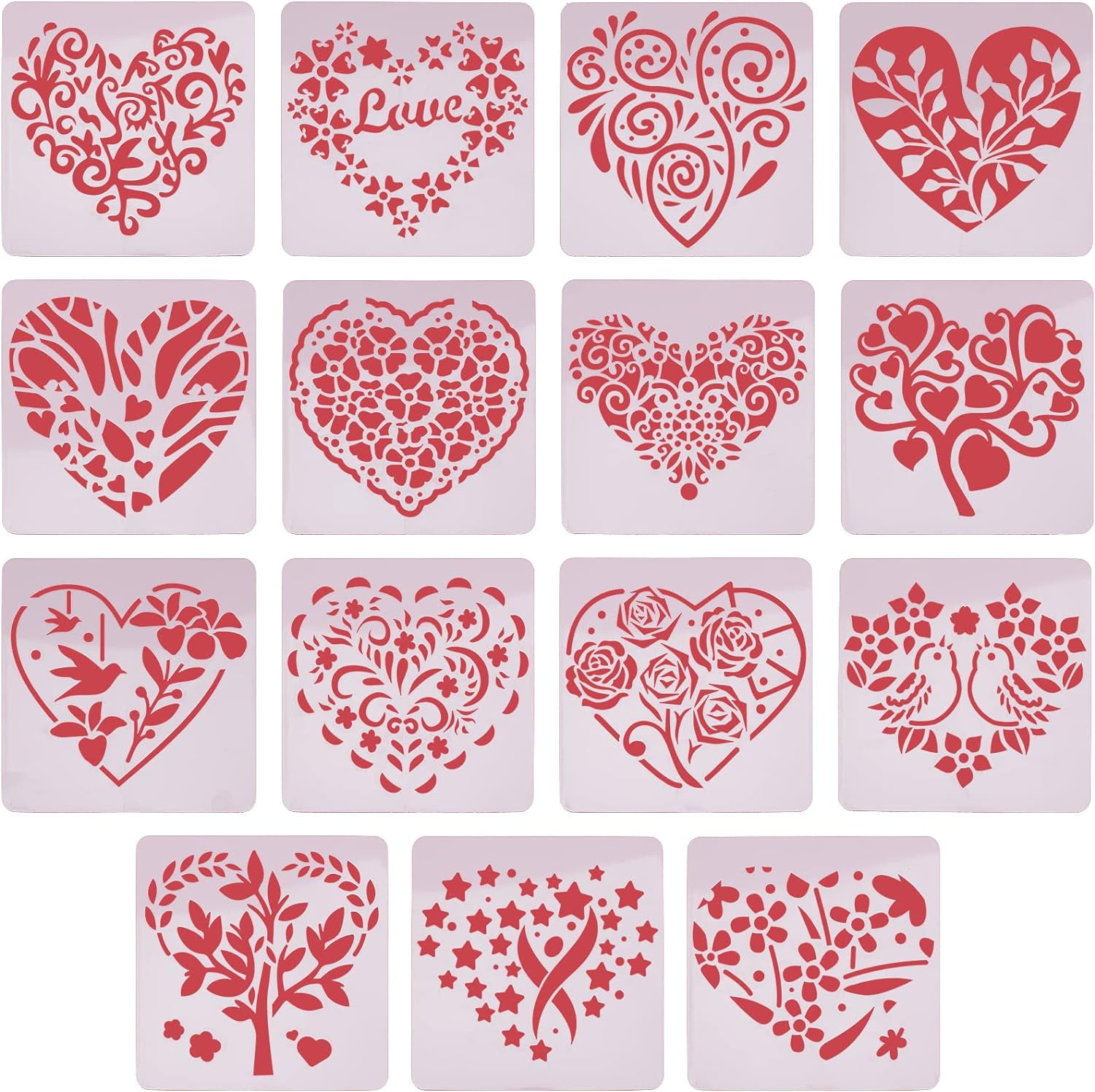 1Set 15Pcs Heart Painting Stencils Plastic Reusable Drawing Rectangle ...