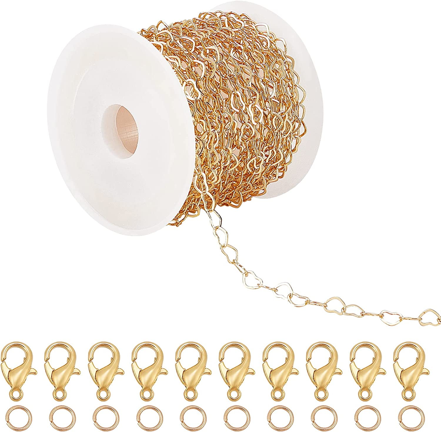 1Set 16.4 Feet Gold Plated Brass Heart Link Chains Soldered Brass Cable ...