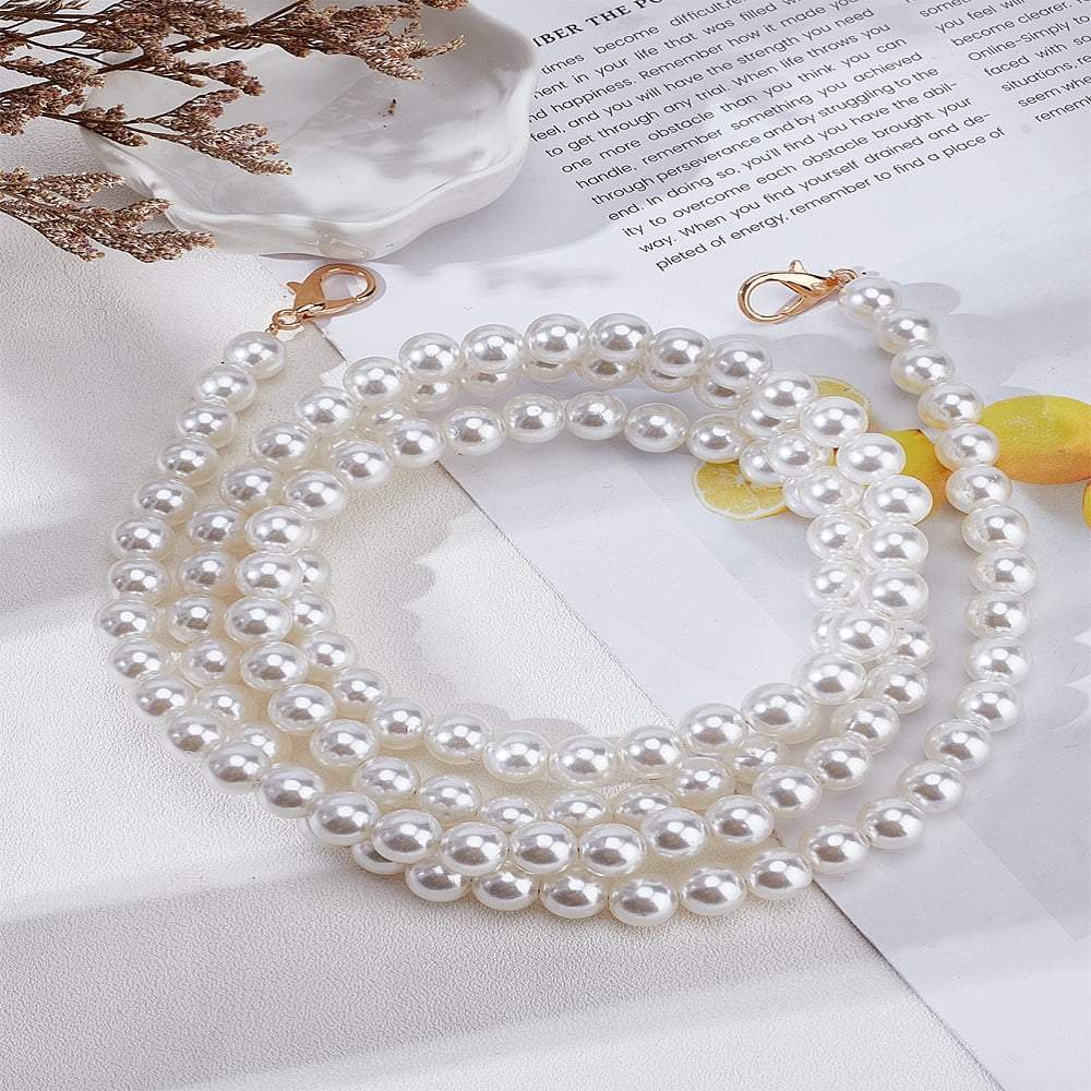 1Set 1Pc Plastic Imitation Pearl Bead Bag Handles with Alloy Lobster ...