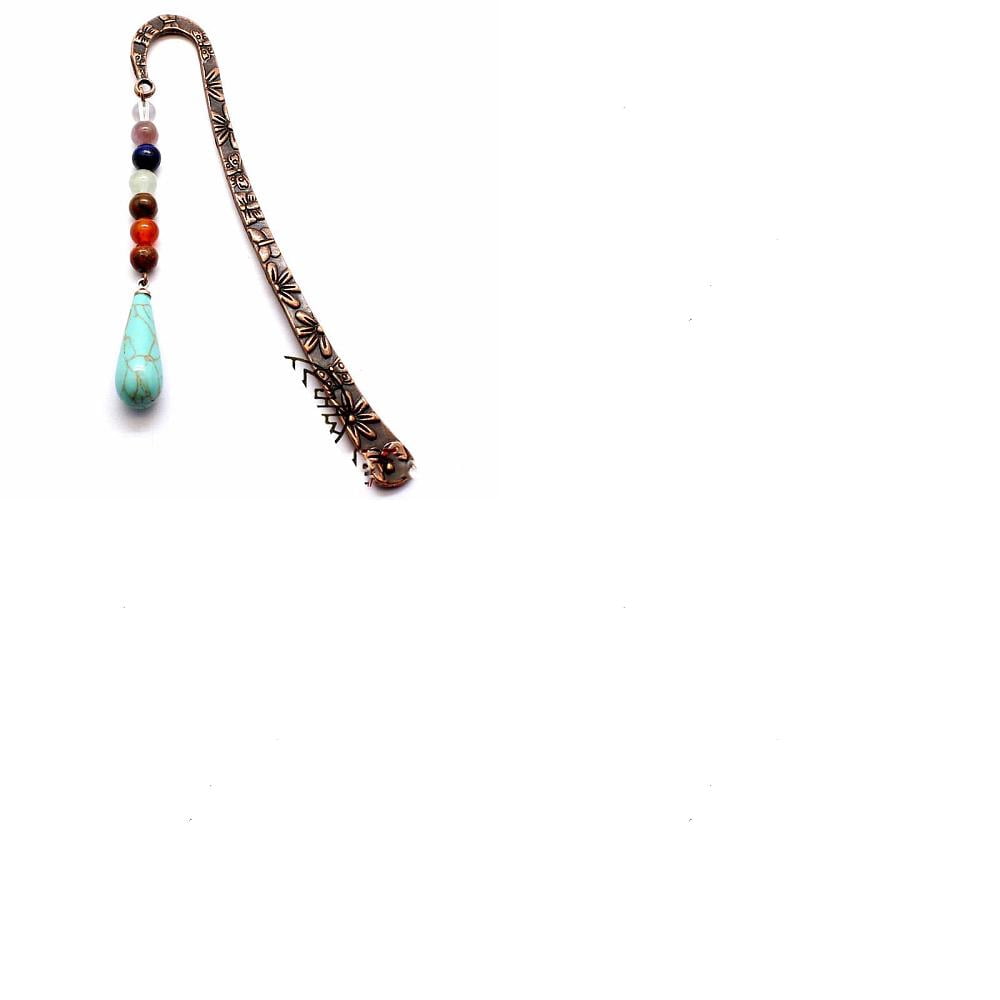 1Set 1Pc Turquoise Teardrop Pendant Bookmark with 7 Natural Gemstone ...