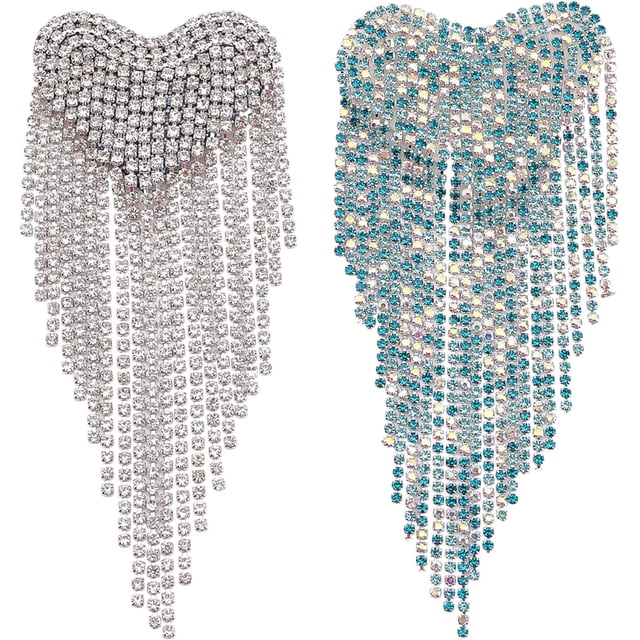 1Set 2 Pcs Fringe Shoulder Pieces Rhinestone Chain Shoulder Badge Heart ...