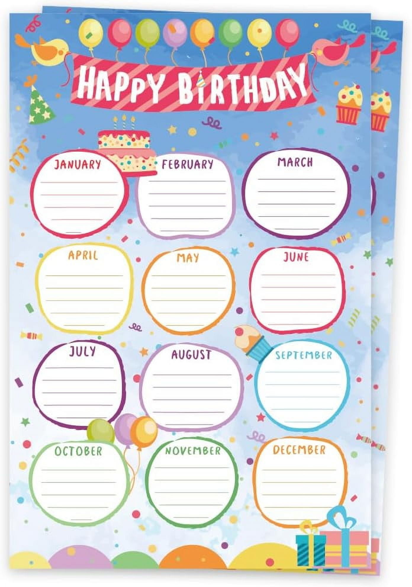 1Set 2 Sheets Happy Birthday Chart for Classroom 17x11 Inch Colorful ...