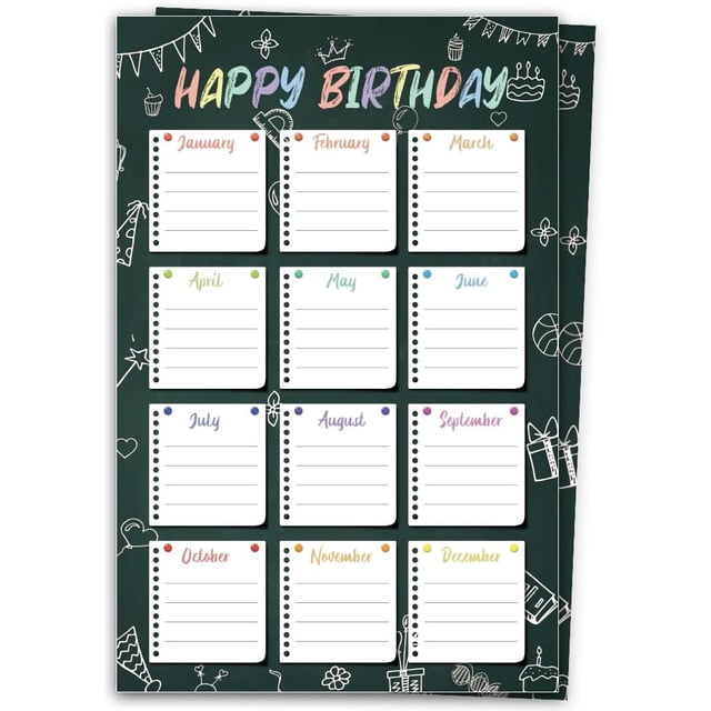 1Set 2 Sheets Happy Birthday Chart for Classroom Colorful Birthday ...