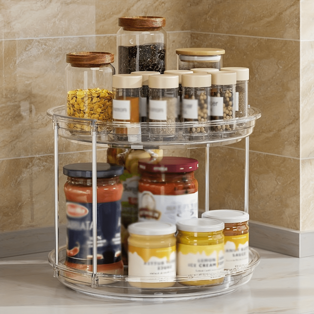 1Set 2 Tier Lazy Susan Turntable Organizer 9.25'' Rotating Spice Rack ...