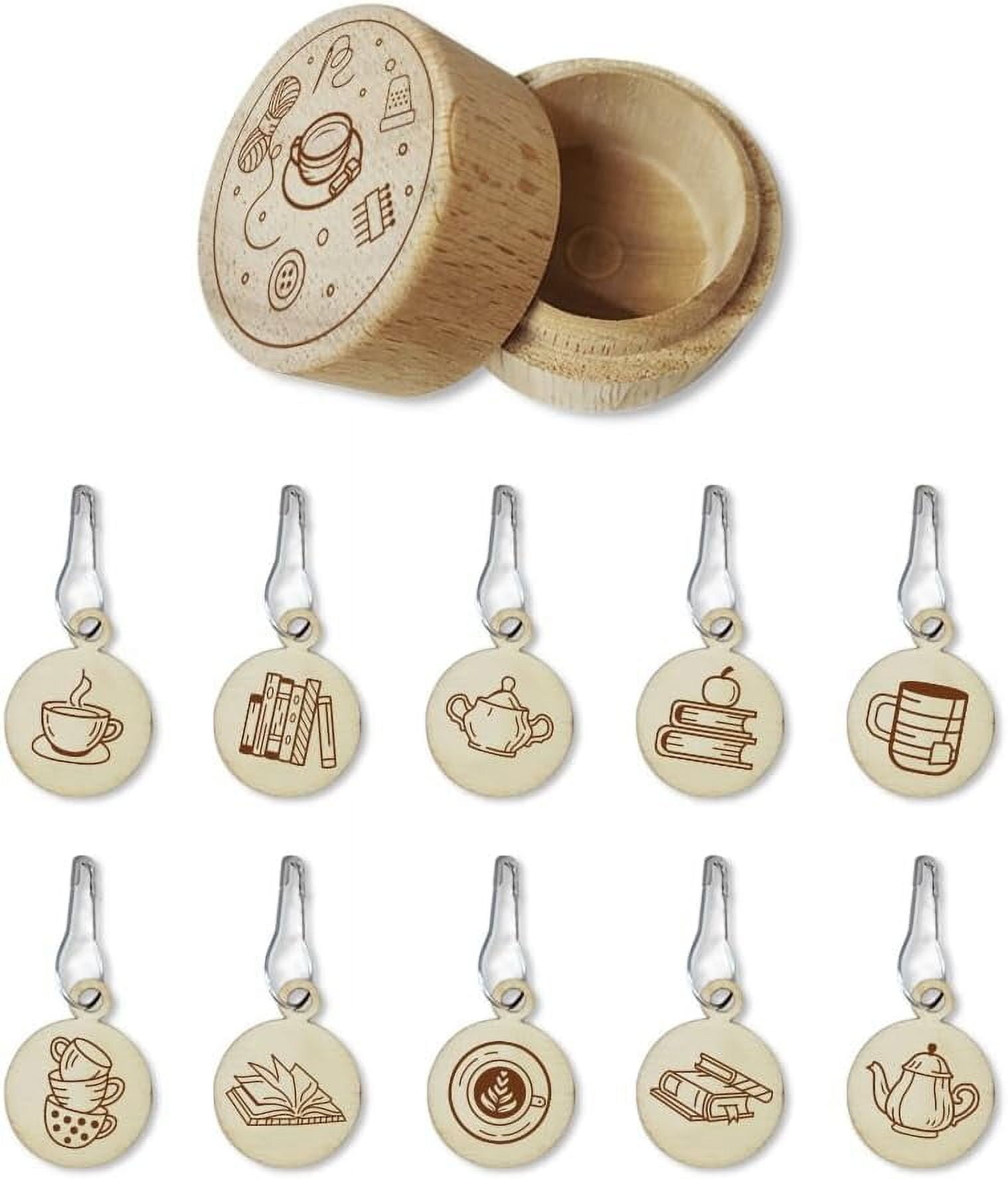 1Set 20Pcs 10 Style Round Wood Locking Stitch Markers with Gourd Safety Pins & 2Pcs Storage Box ...