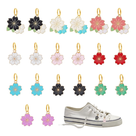 1Set 20Pcs 10 Styles Flower Alloy Enamel Shoes Charms with Iron Rings ...