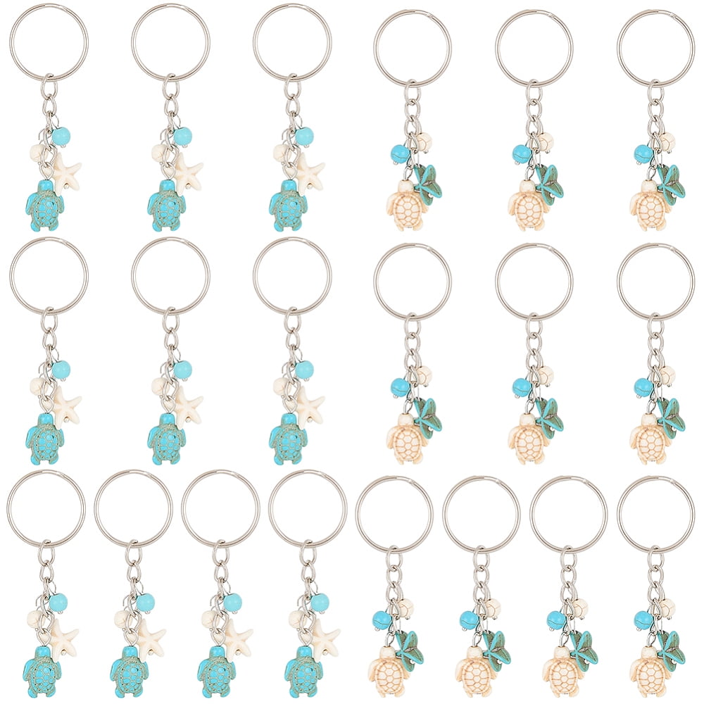 1Set 20Pcs 2 Colors Turtle & Starfish Turquoise Pendant Keychain with ...