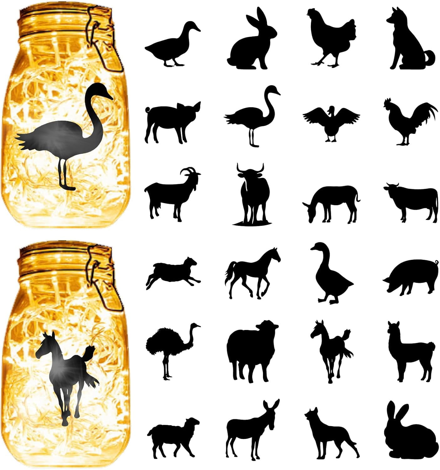 1Set 24PCS Silhouettes Stickers Mason Jar Cutouts Decals Farm Animals ...