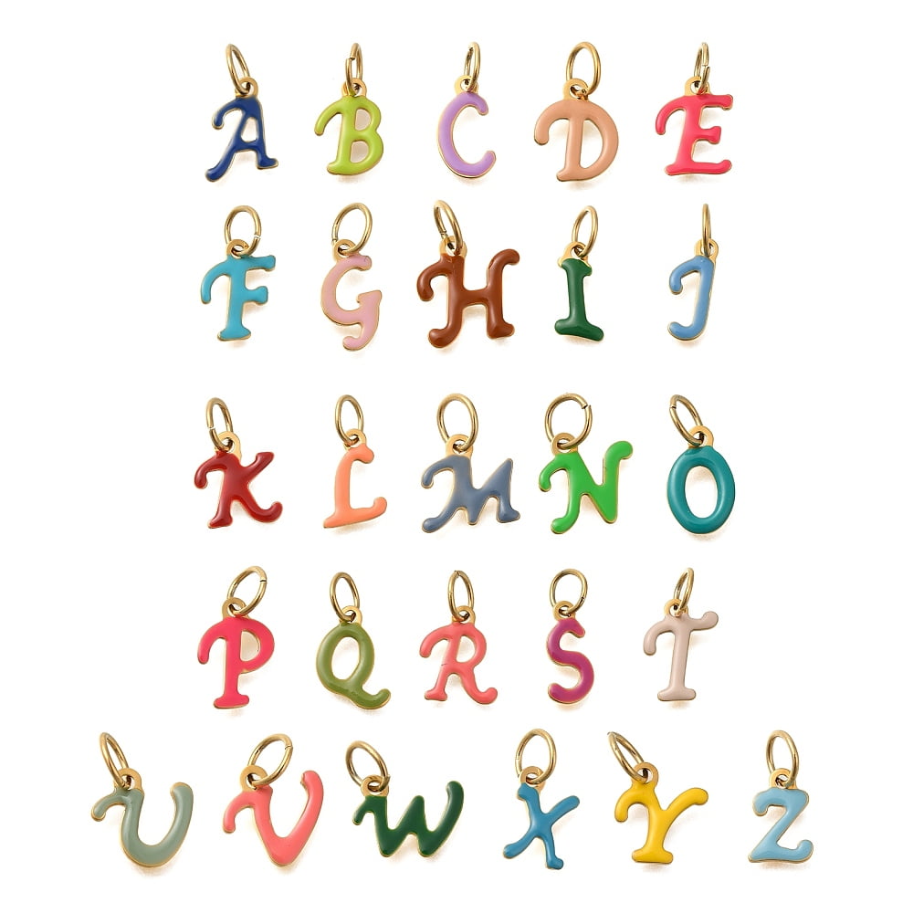 1Set 26Pcs Ion Plating(IP) 304 Stainless Steel Enamel Alphabet Charms ...