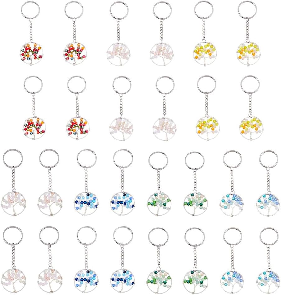 1Set 28Pcs 7 Colors Alloy Glass Keychains with 304 Stainless Steel ...
