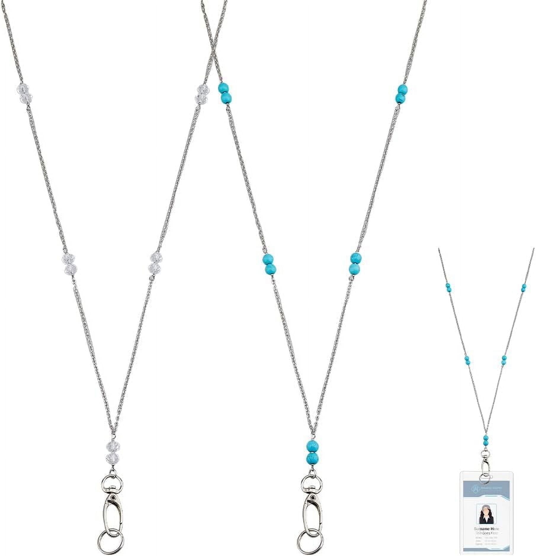 1Set 2Pcs 2 Style Synthetic Howlite Beaded ID Card Neck Strap Card ...