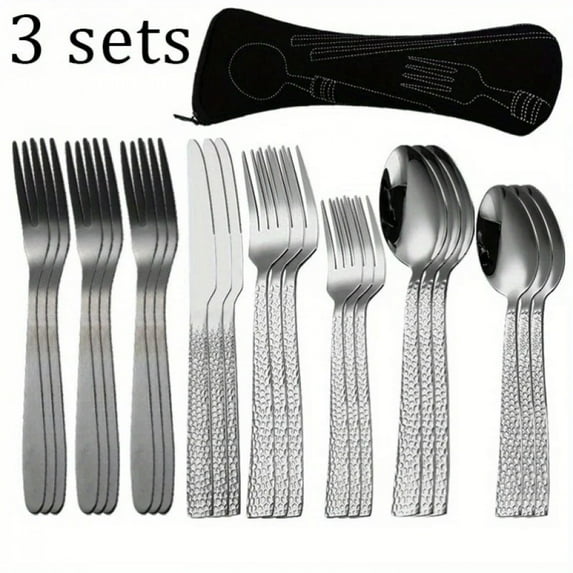 1Set 2Sets 3Sets Stainless Steel Silverware Set Creative Hammered ...