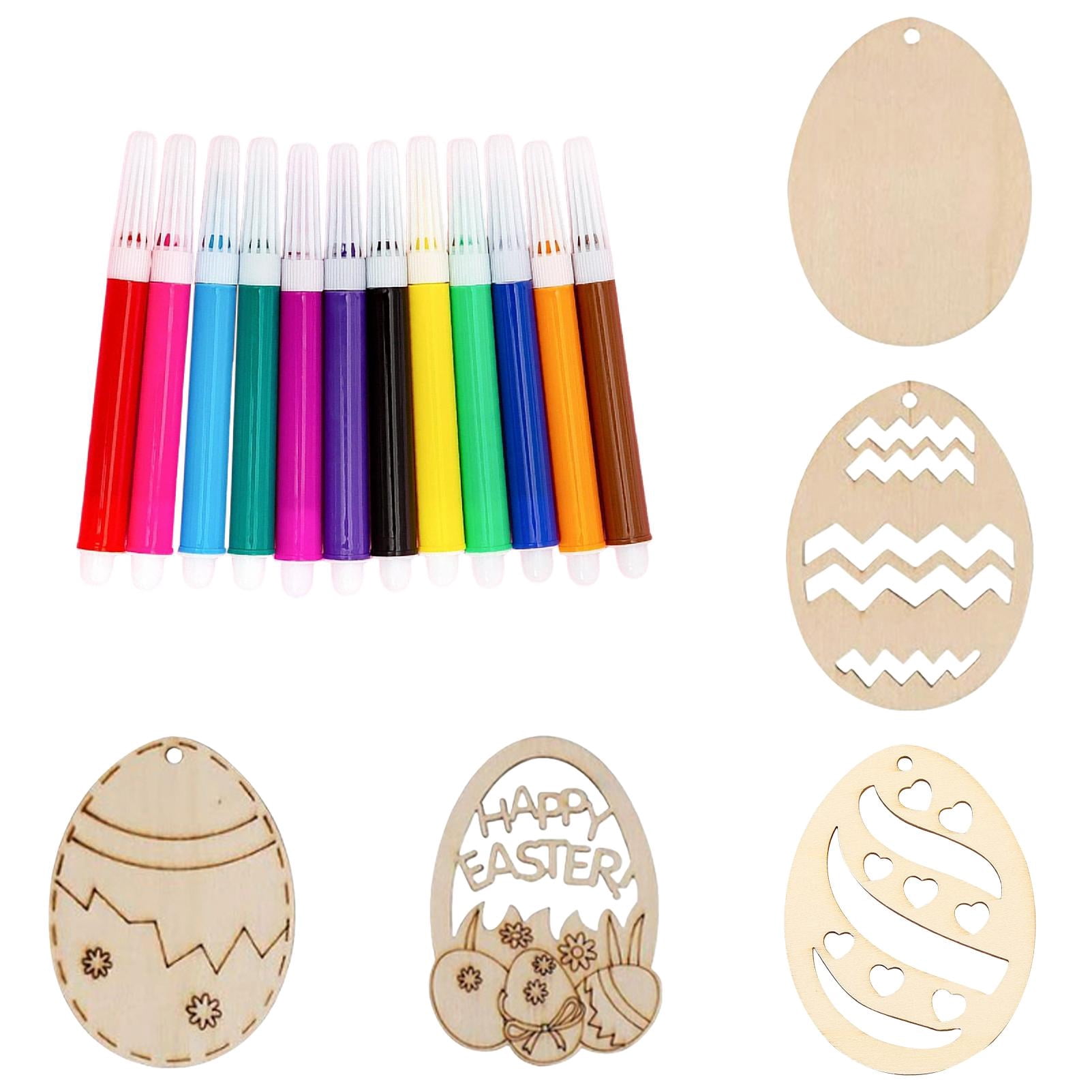 1Set 3.35 Inch Markers Colored Pen (12 Colors) and Easter Wooden Egg ...