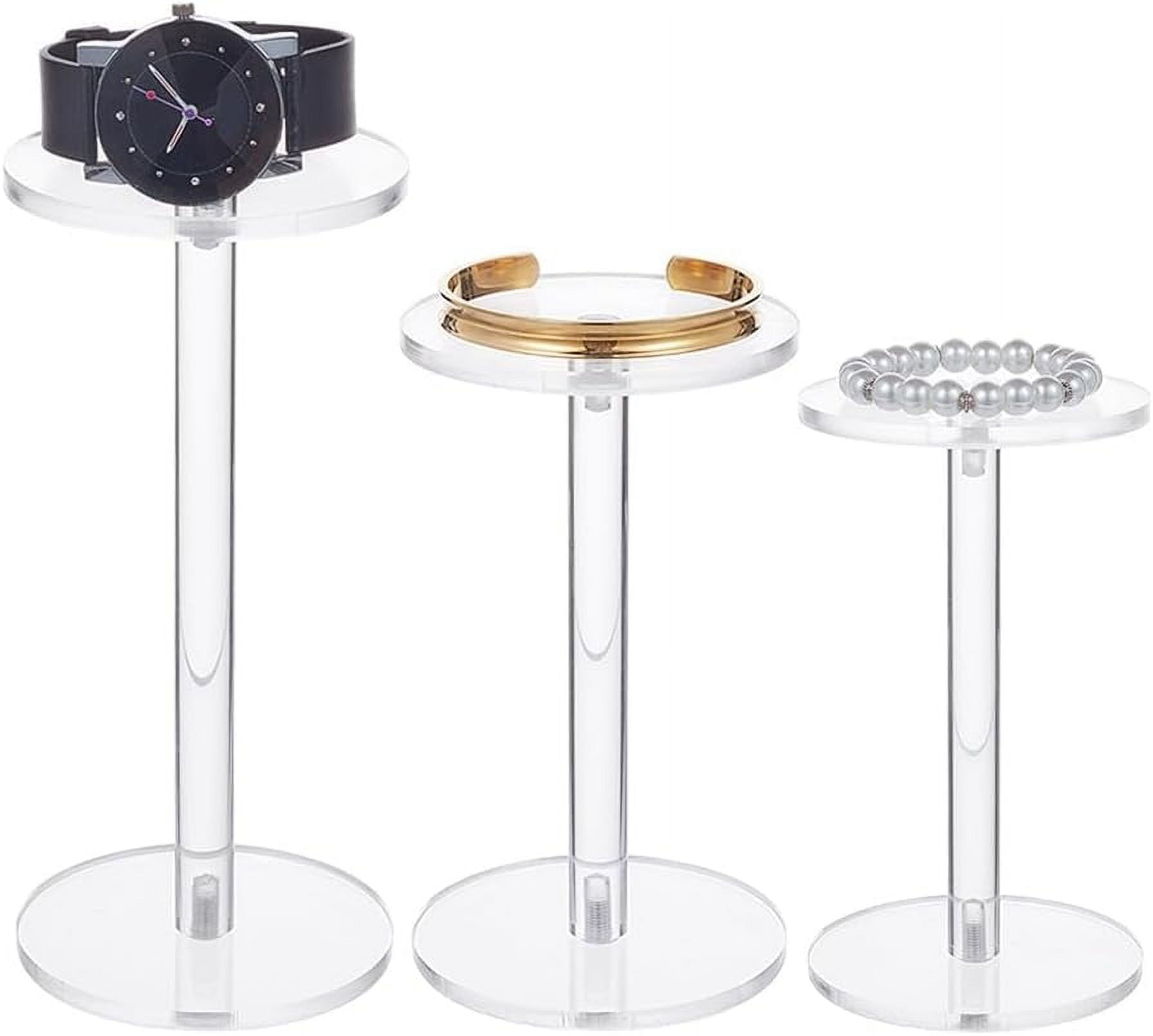 1Set 3 Pcs Clear Acrylic Round Barbell Pedestal Display 3 Sizes T-Shape Pedestal Riser Stands ...