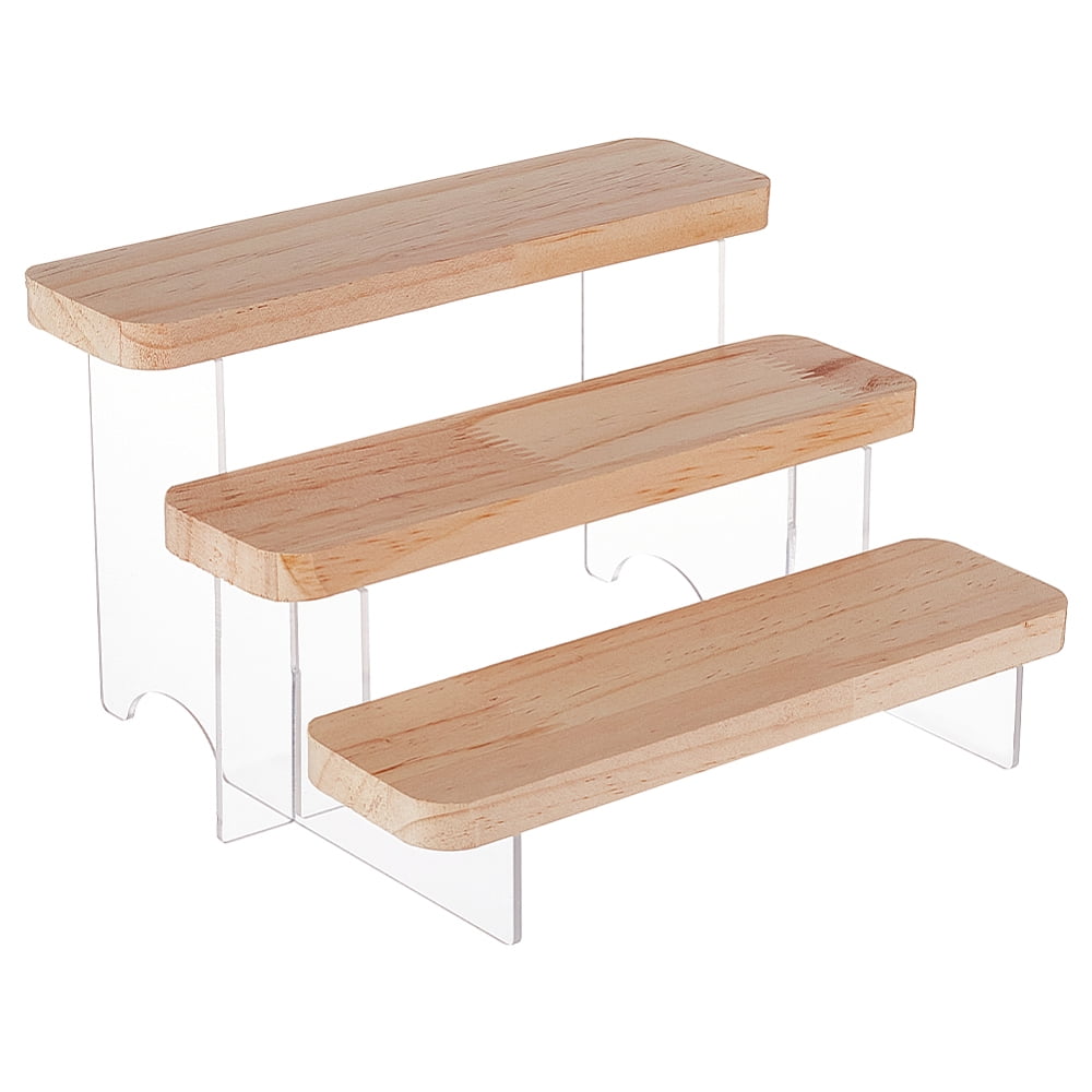 1Set 3-Tier Transparent Acrylic Minifigures Display Risers Wooden ...