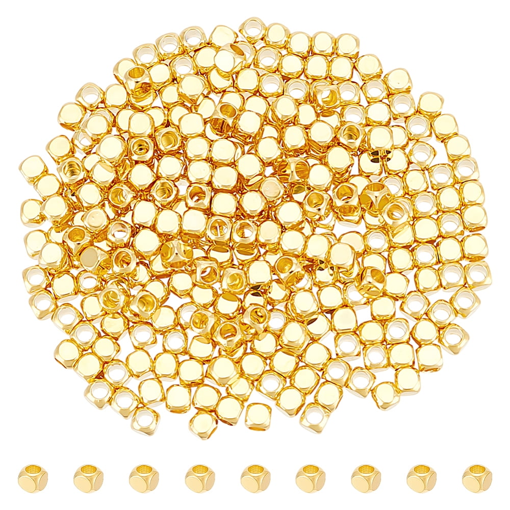 1Set 300Pc Brass Spacer Beads Cube Real 18K Gold Plated 2.5x2.5x2.5mm ...