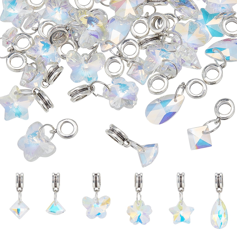 1Set 30Pcs 6 Style AB Color Plated Facted Glass Pendants Butterfly ...