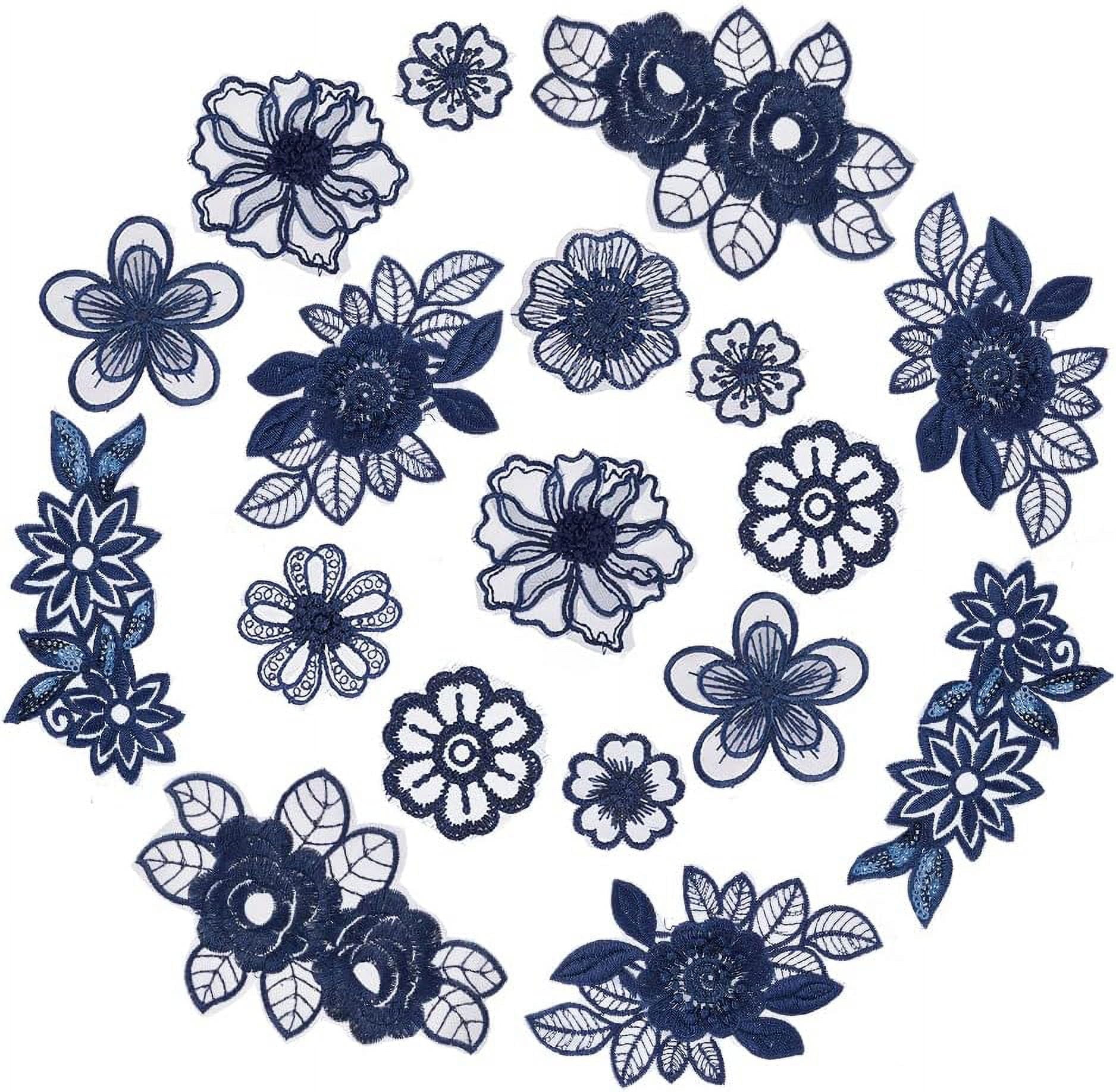 1Set 3D Flower Lace Embroidery Appliques, Floral Sew On Patches Dark ...