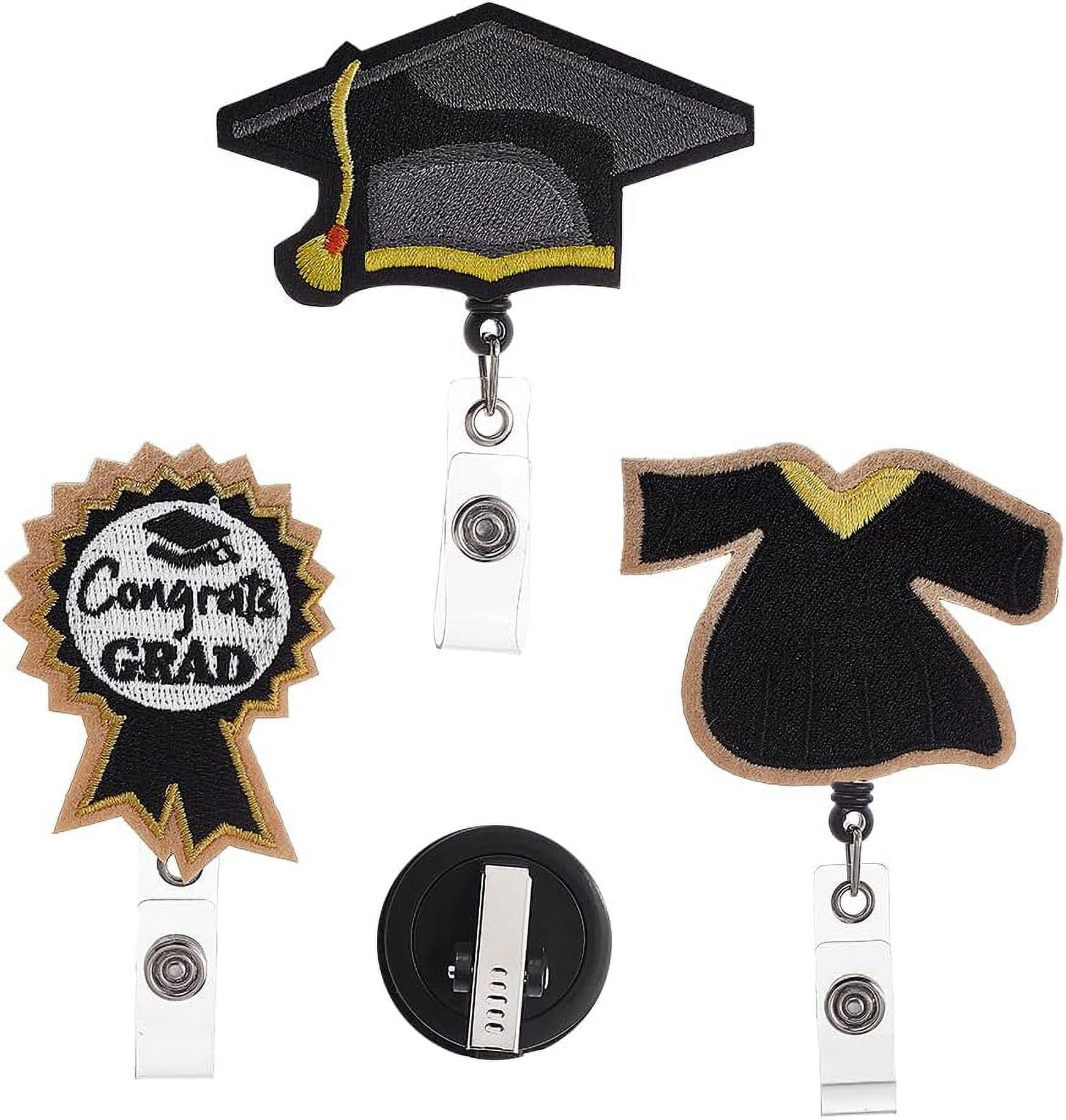 1Set 3Pcs 3 Style Graduation Theme Felt Plastic Retractable Badge Reel ...