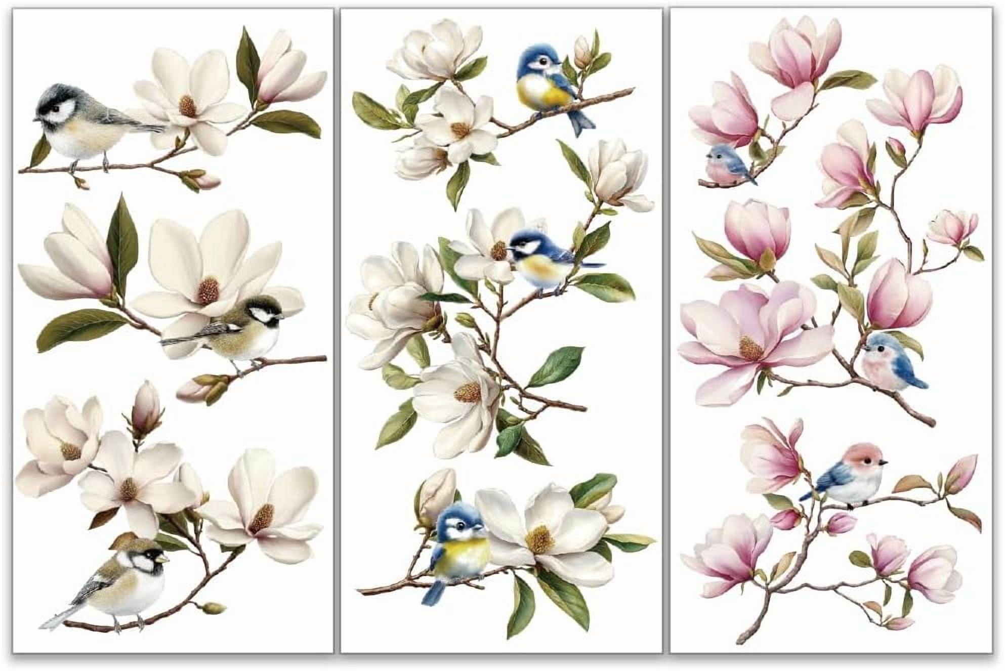 1Set 3pcs/Set Magnolia Tree Rub on Transfers for Furniture and Crafts ...