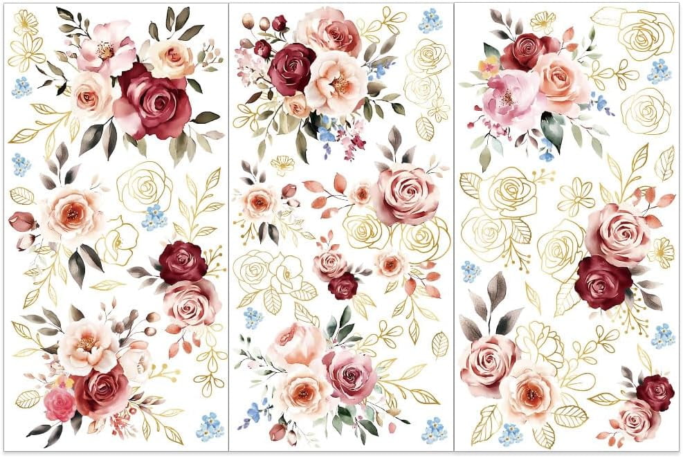 1Set 3pcs/Set Watercolor Roses Rub on Transfers for Furniture and ...