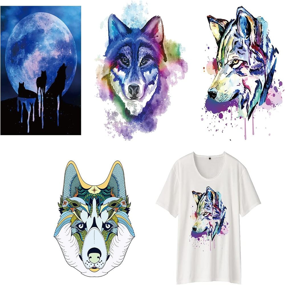 1Set 4 Pcs Wolf Pattern Heat Transfer Stickers Iron On Patches DIY Iron ...