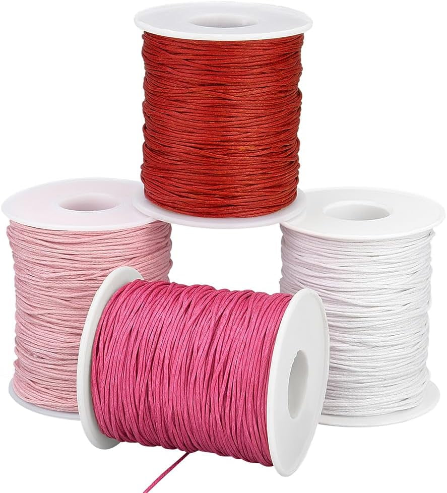 1Set 4 Rolls 4 Colors Waxed Cotton Thread Cords Pink 1mm about 100 ...