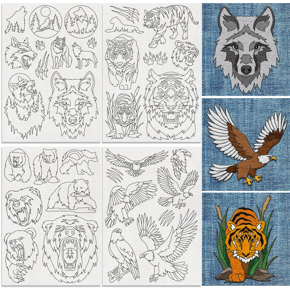 1Set 4 Sheets 11.6x8.2 Inch Stick and Stitch Embroidery Patterns Non ...