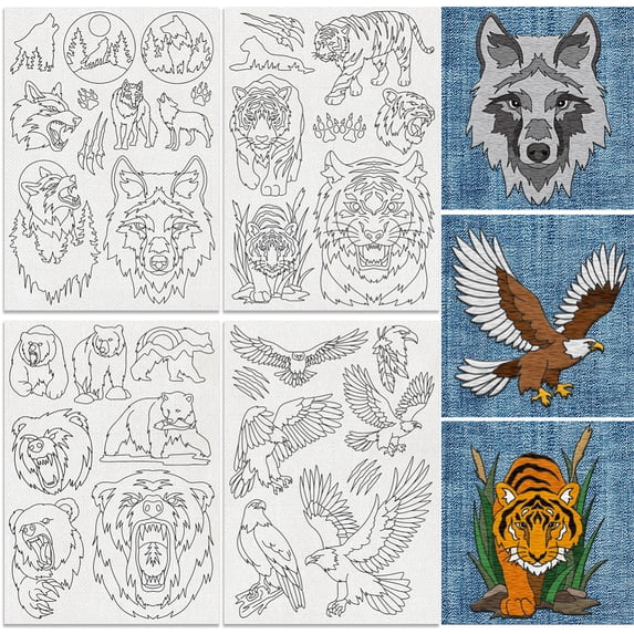 1Set 4 Sheets 11.6x8.2 Inch Stick and Stitch Embroidery Patterns Non ...