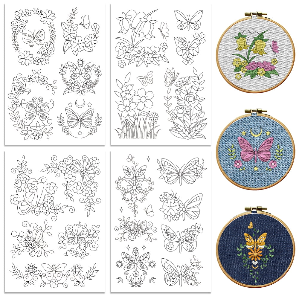 1Set 4 Sheets 11.6x8.2 Inch Stick and Stitch Embroidery Patterns Non ...