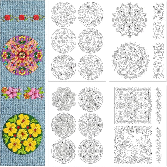 1Set 4 Sheets 11.6x8.2 Inch Stick and Stitch Embroidery Patterns Non ...