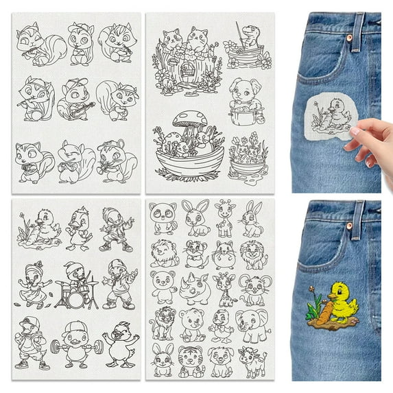 1Set 4 Sheets 11.6x8.2 Inch Stick and Stitch Embroidery Patterns Non ...