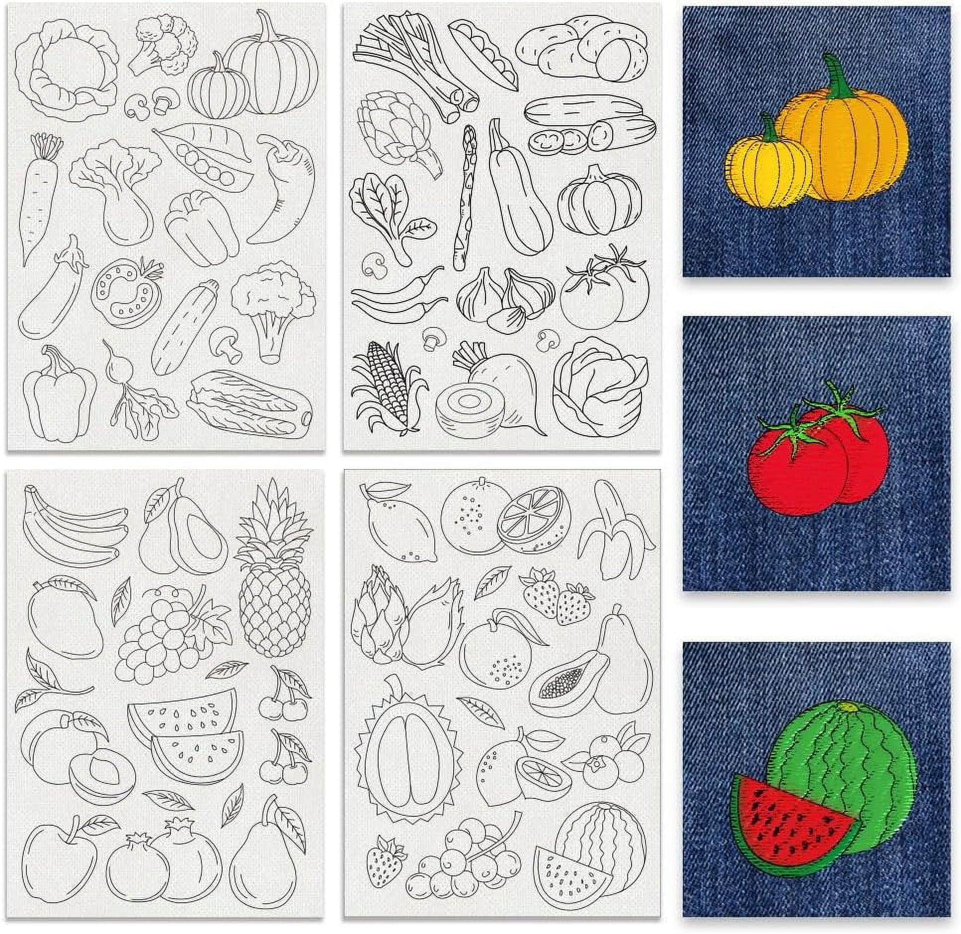 1Set 4 Sheets 69Pcs Vegetable Fruit Water Soluble Embroidery Patterns ...