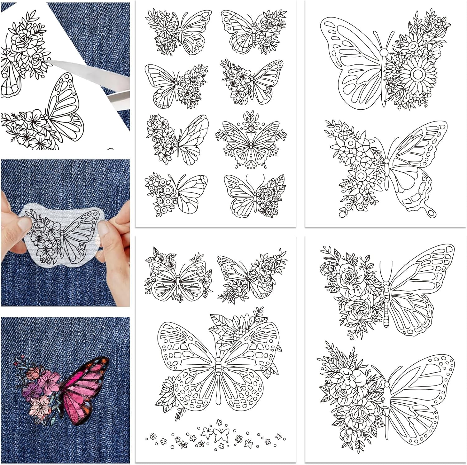 1Set 4 Sheets Flowers and Butterfly Water Soluble Hand Sewing ...