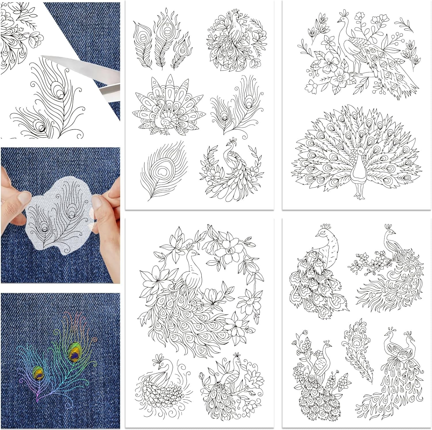 1Set 4 Sheets Peacock and Feather Water Soluble Hand Sewing Stabilizers ...