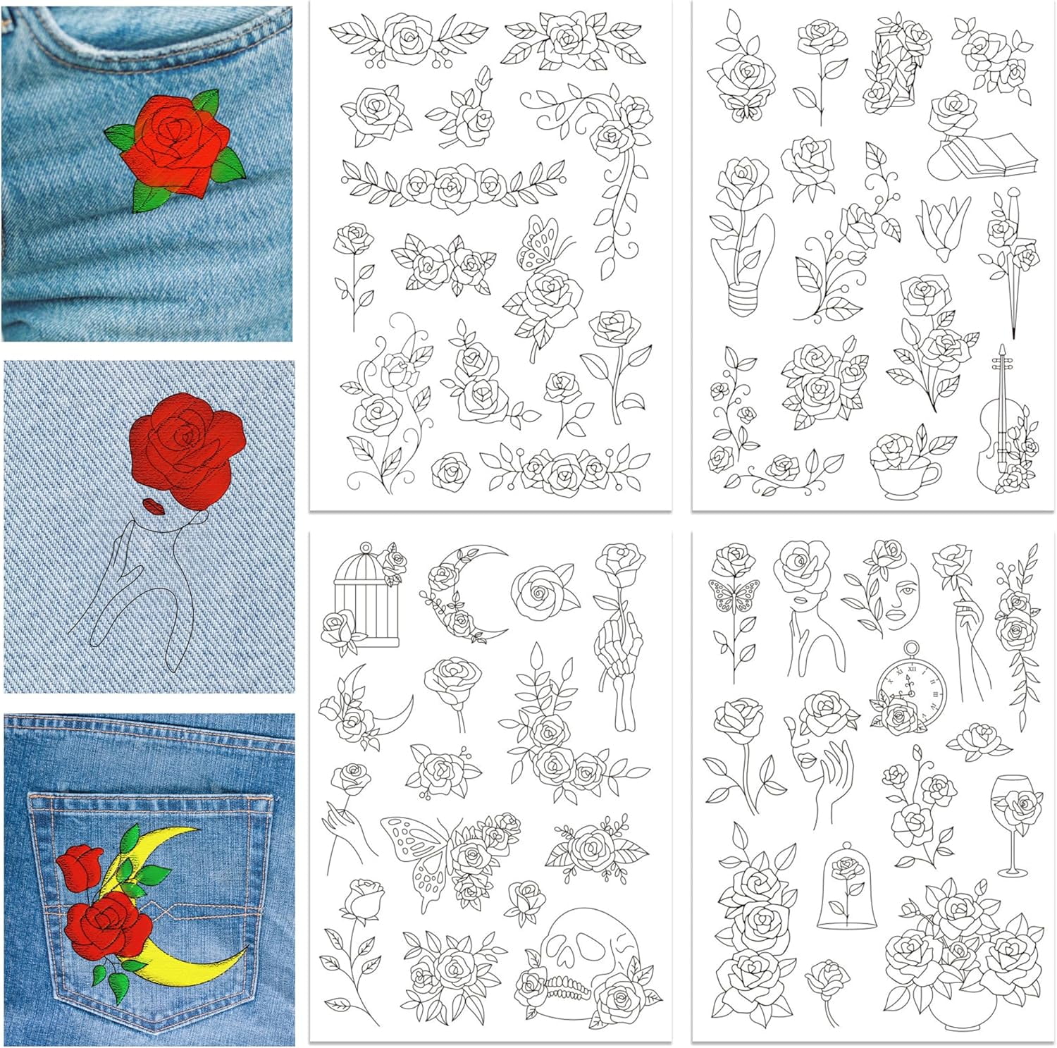 4 Sheets Rose Flower Lace Pattern Water Soluble Hand Sewing Stabilizers ...