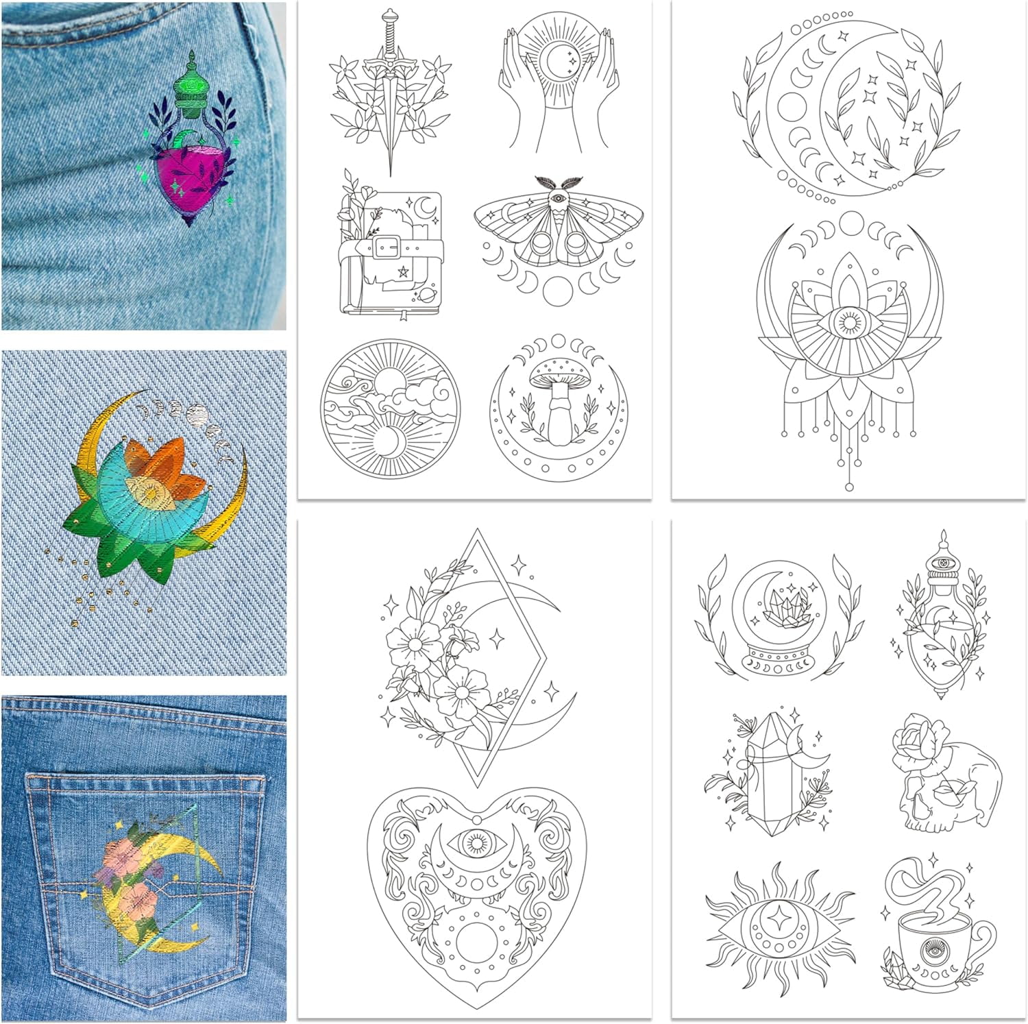 1Set 4 Sheets Witch Mystical Water Soluble Stabilizer Hand Sewing ...