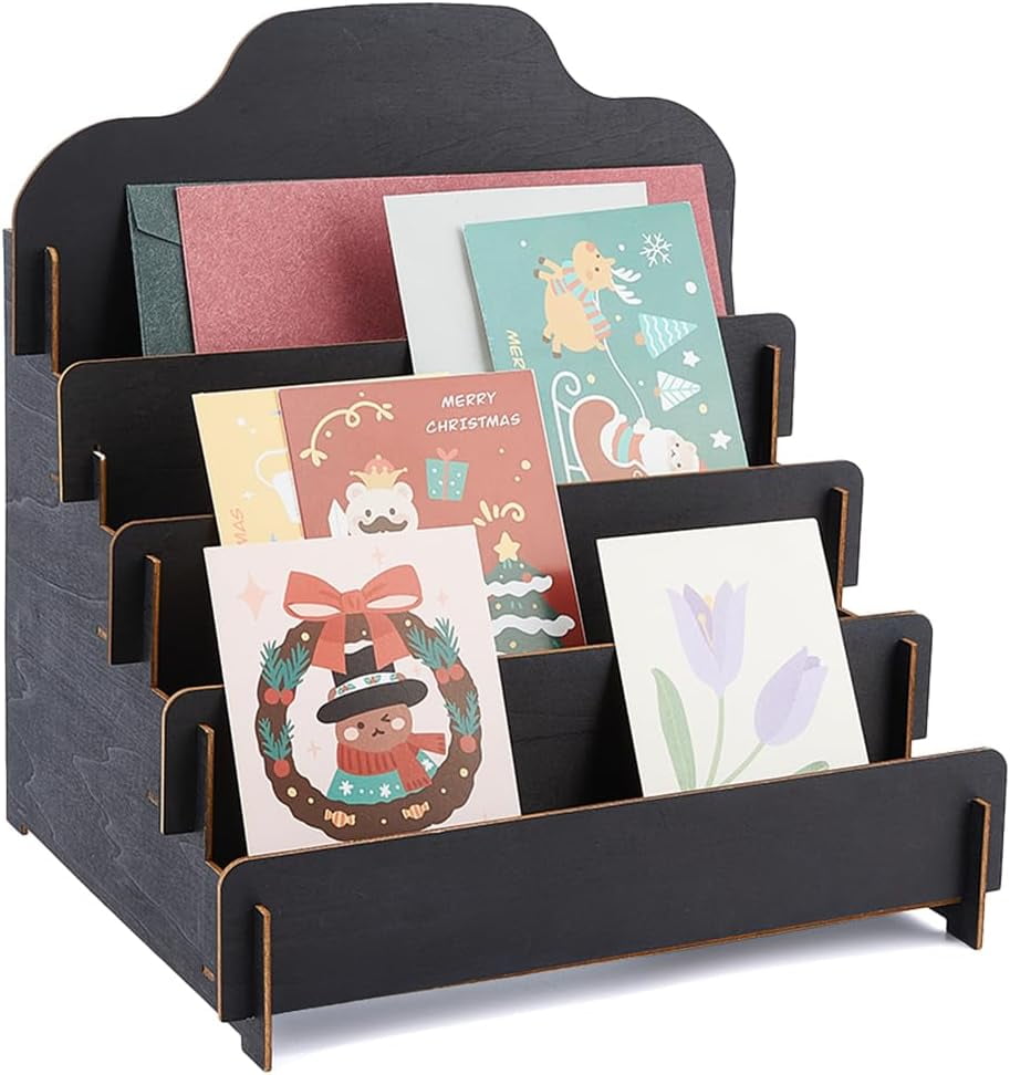 1Set 4-Tier Greeting Card Display Stand Wood Sticker Display Stand ...