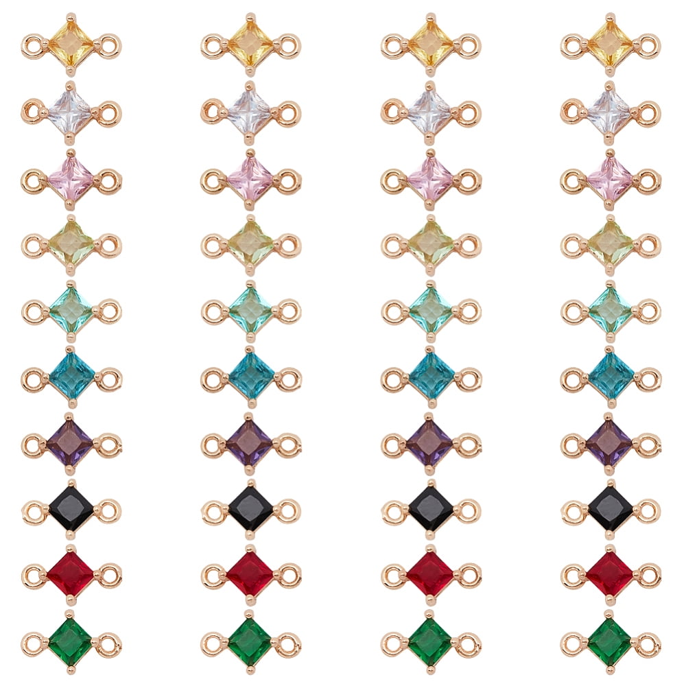 1Set 40Pcs 10 Colors Brass Pave Glass Rhombus Links Connector Charms ...