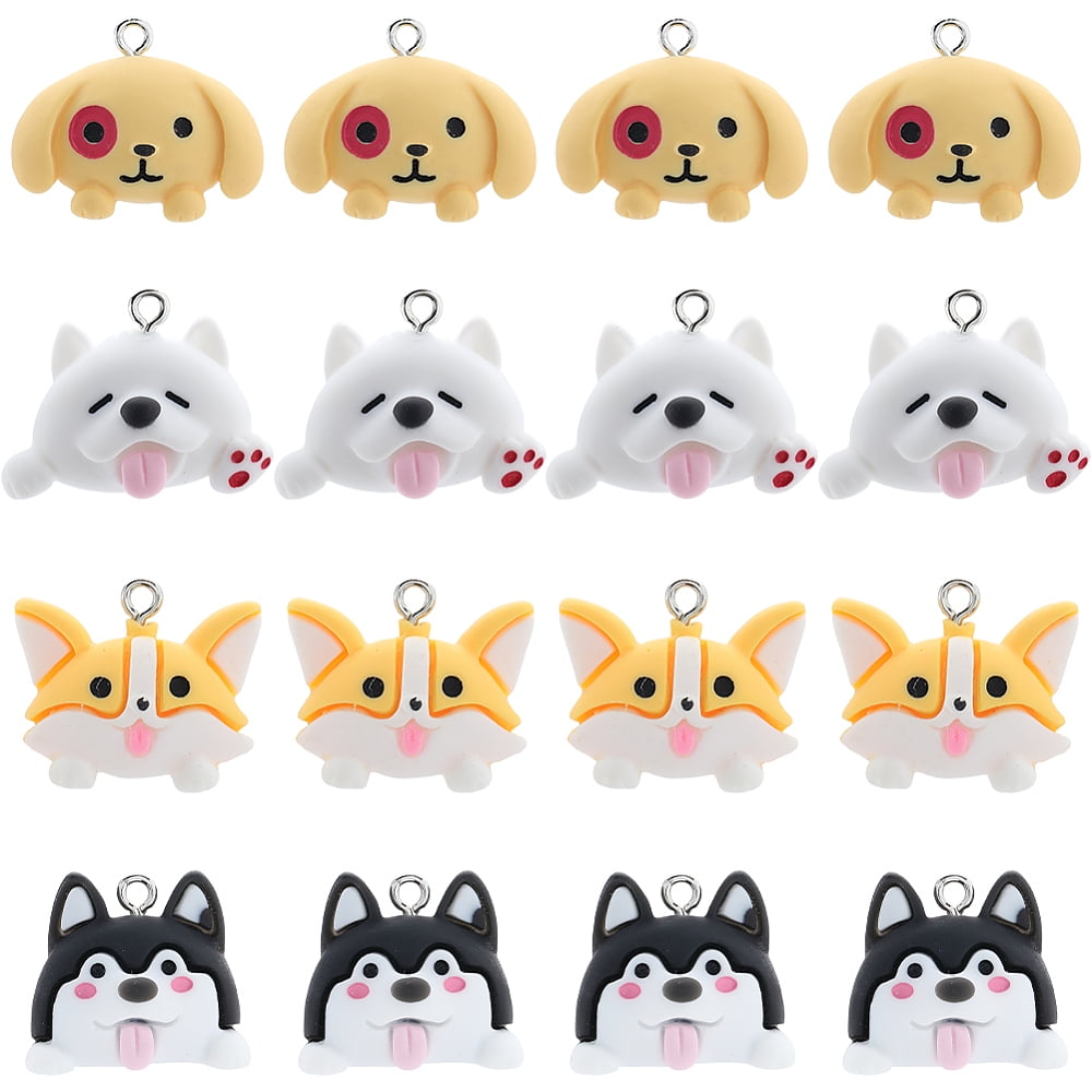 1Set 40Pcs 4 Styles Cartoon Opaque Resin Pendants, with Platinum Tone Iron Loops, Dog Charms ...