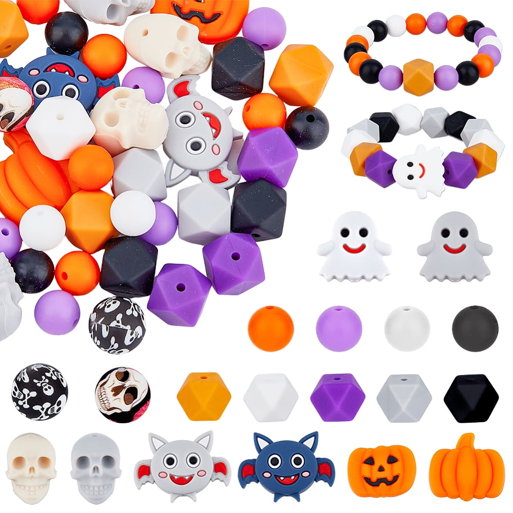 1Set 47Pcs 19 Style Skull Ghost Pattern Loose Beads Ghost Bat Shapes ...