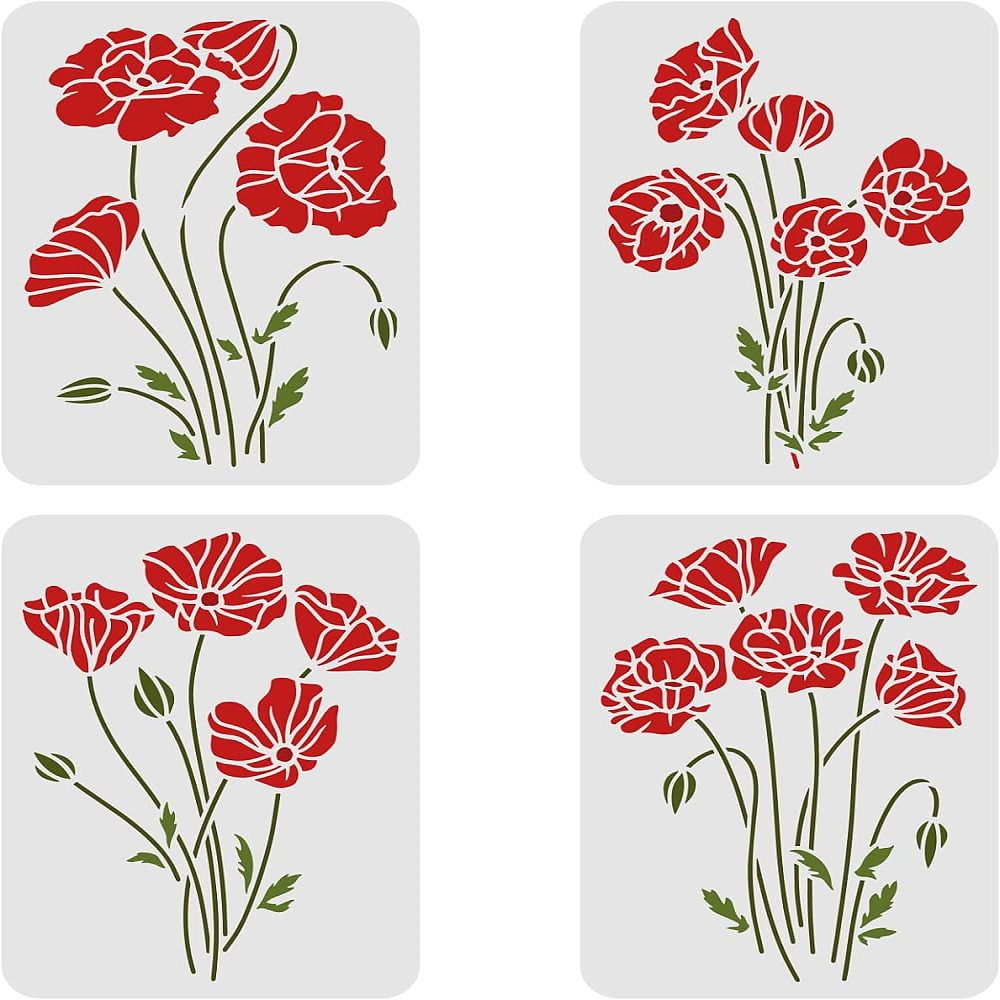 1Set 4PCS Flower Bouquet Stencil 29.7x21cm Large Wall Stencil ...
