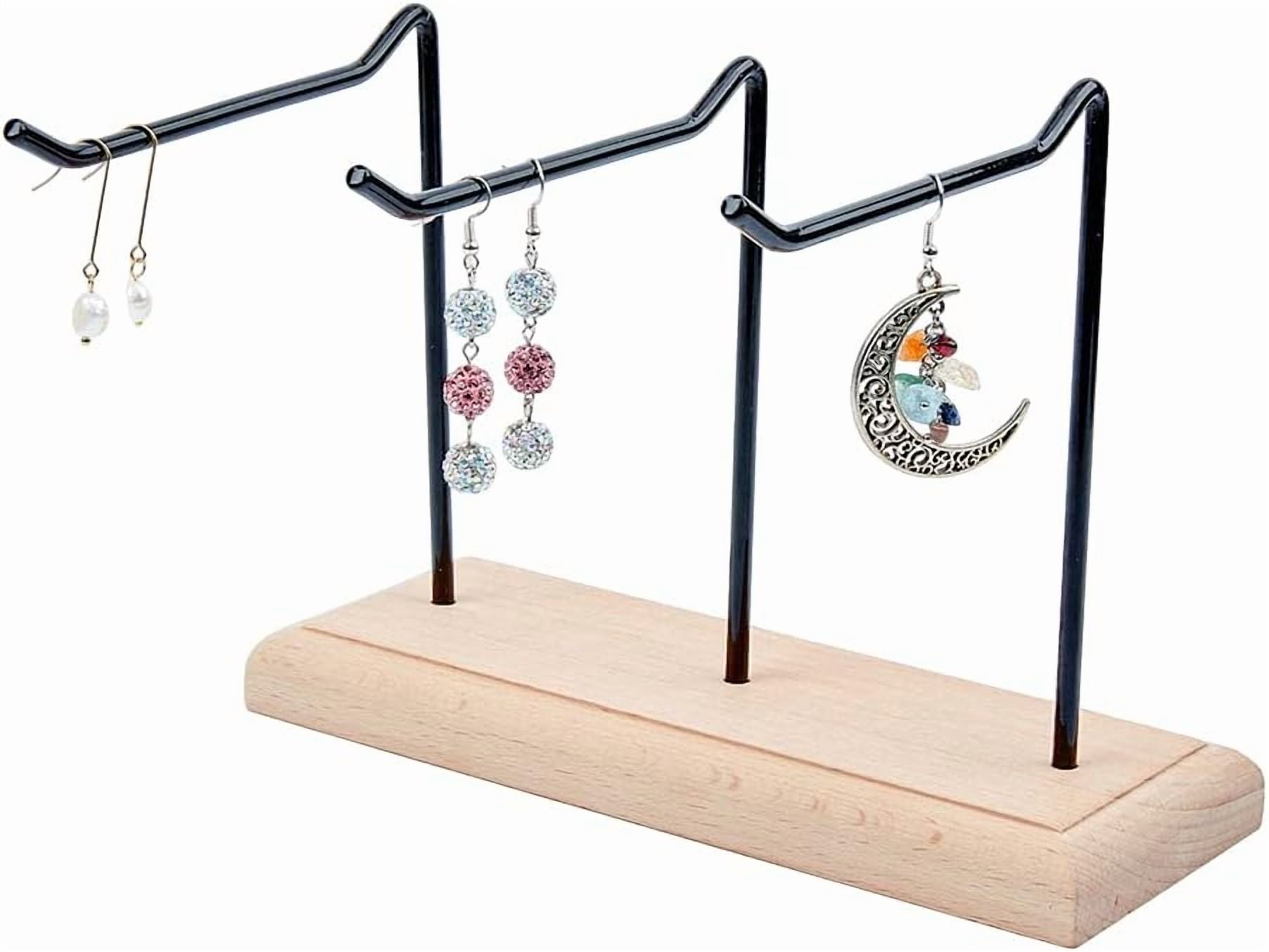 1Set 4Pcs 1-Tier 3-Row Wood Jewelry Display Stands 21cm Metal Tabletop ...