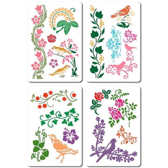 1Set 4Pcs 4 Styles Rectangle PET Plastic Hollow Out Drawing Painting ...