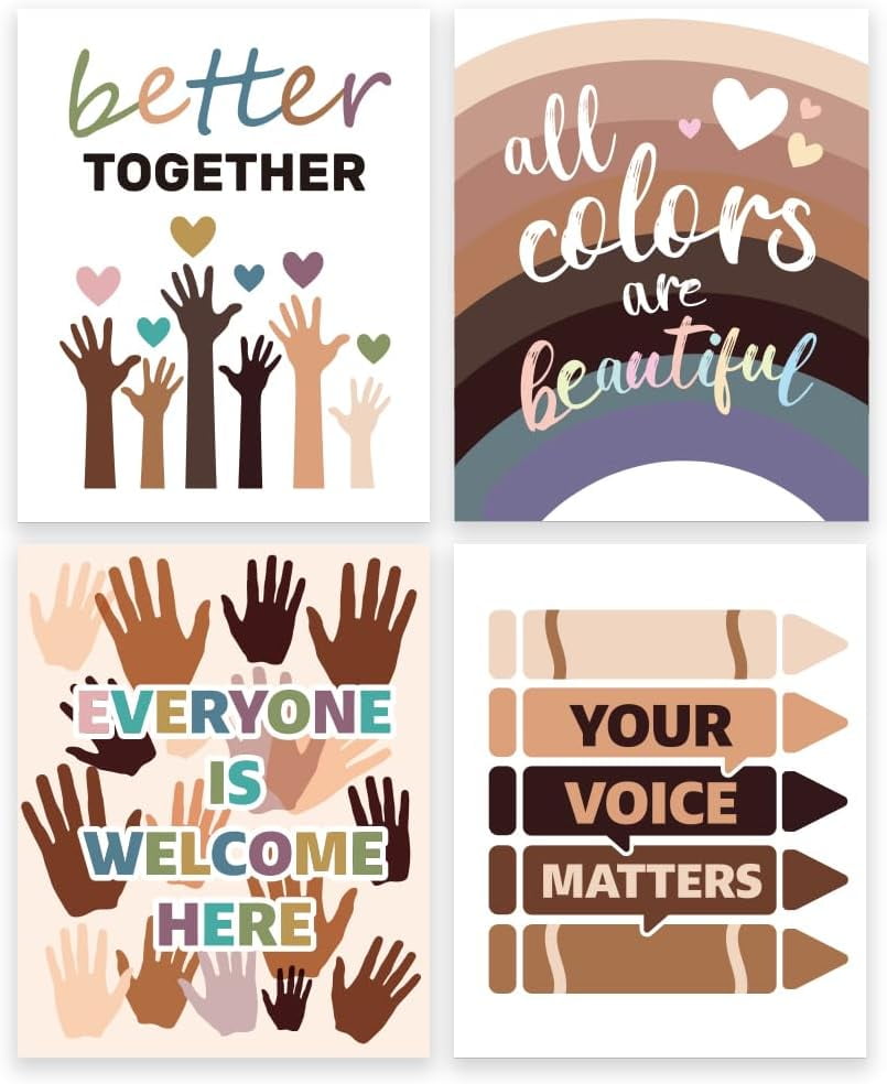 1Set 4Pcs Classroom Motivational Posters Everyone is Welcome Here ...