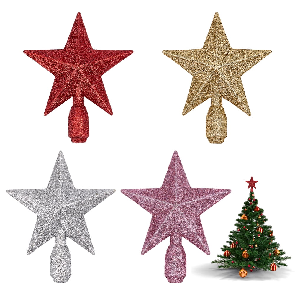 1Set 4Pcs Glitter Star Tree Toppers 4.1 Inch Mini Trees Toppers Sparkle ...