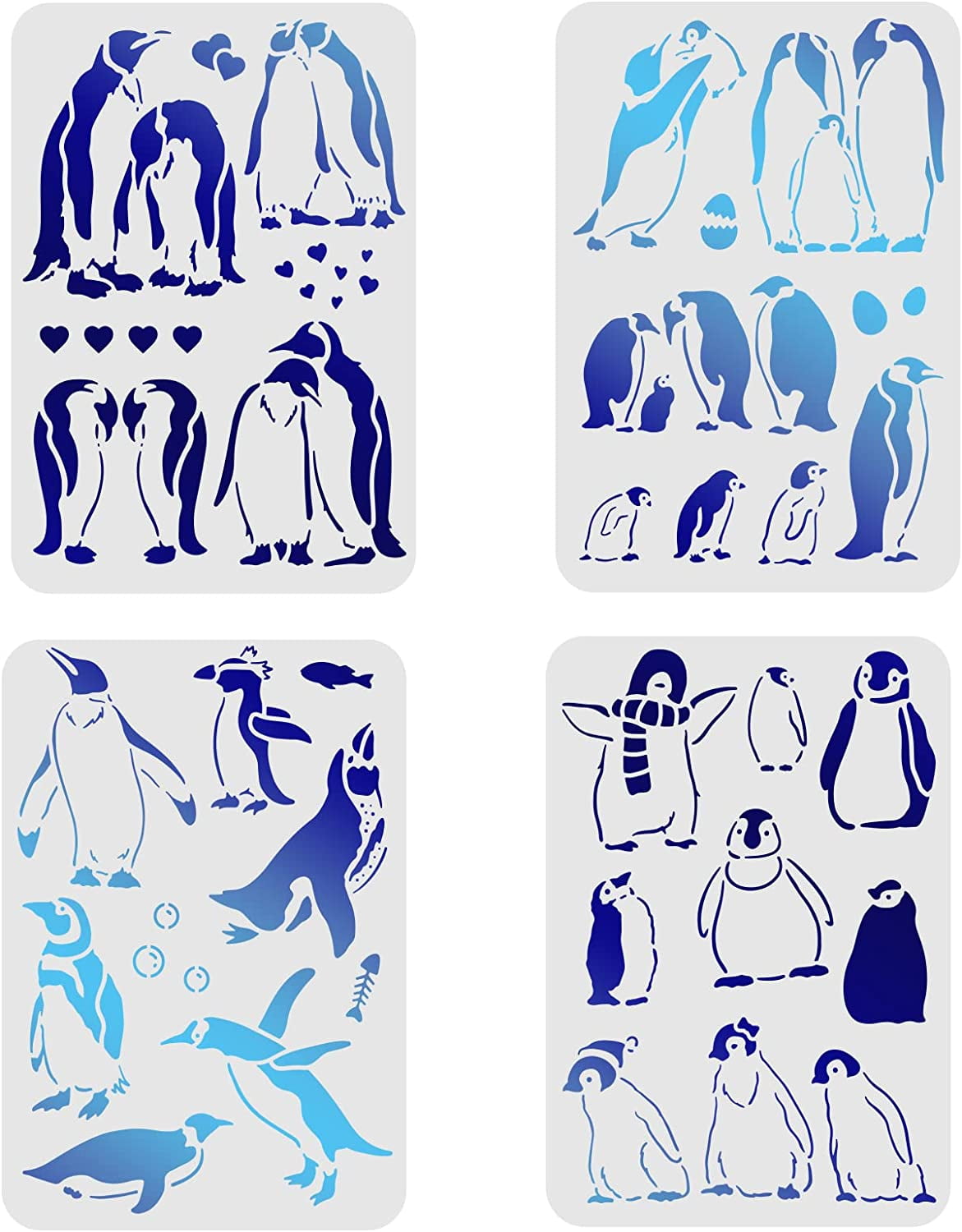 1Set 4Pcs Penguin Stencils 11.7x8.3 inch Antarctic Penguins Stencil ...