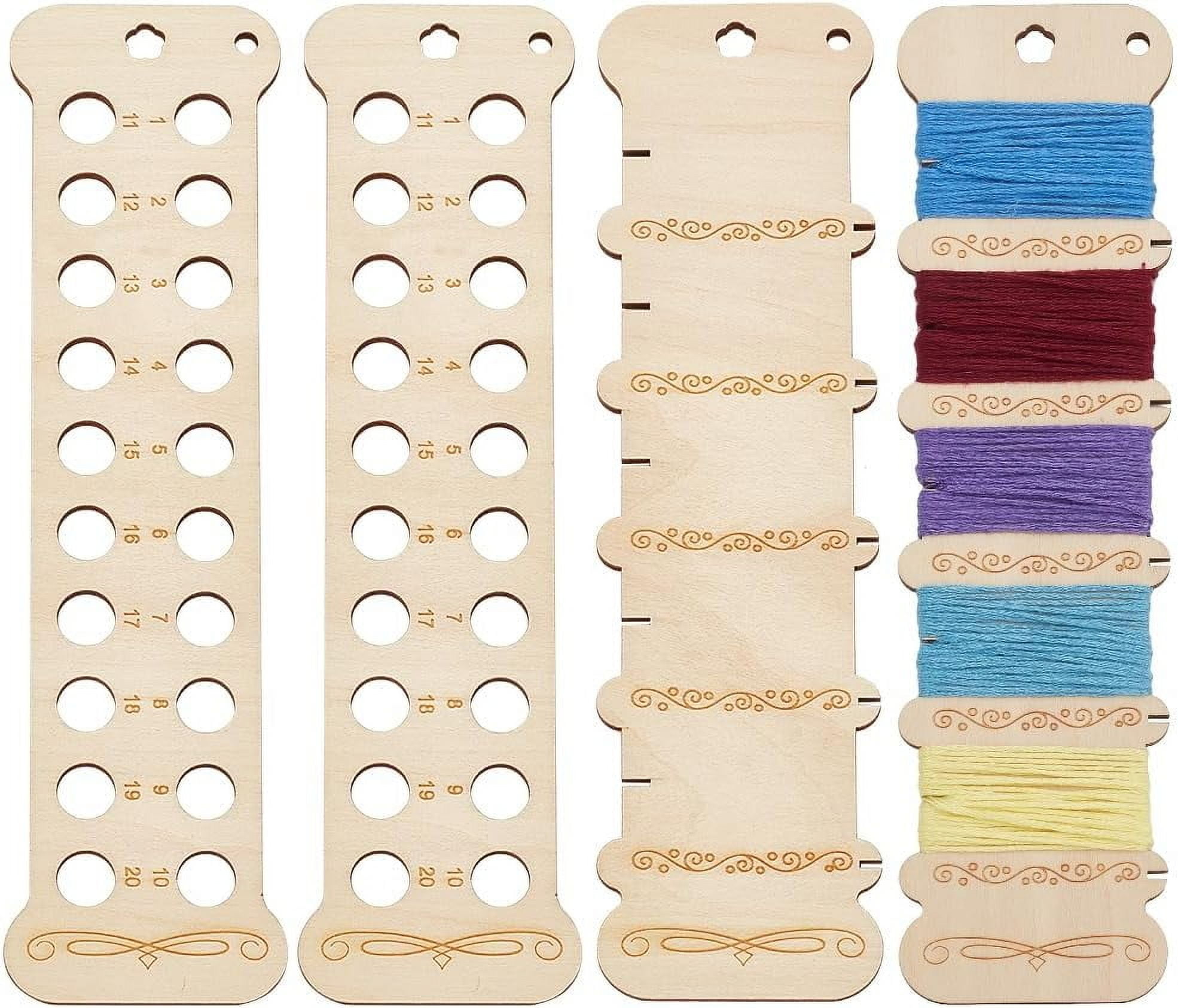 1Set 4pcs 2 Sizes Wooden Embroidery Floss Organizer 22-Holes with Numbers Winding Plate Board ...
