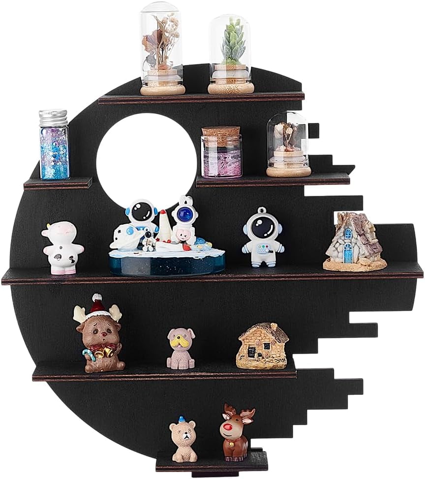 1Set 5-Tier Multipurpose Crescent Moon Wood Wall Mounted Minifigures ...