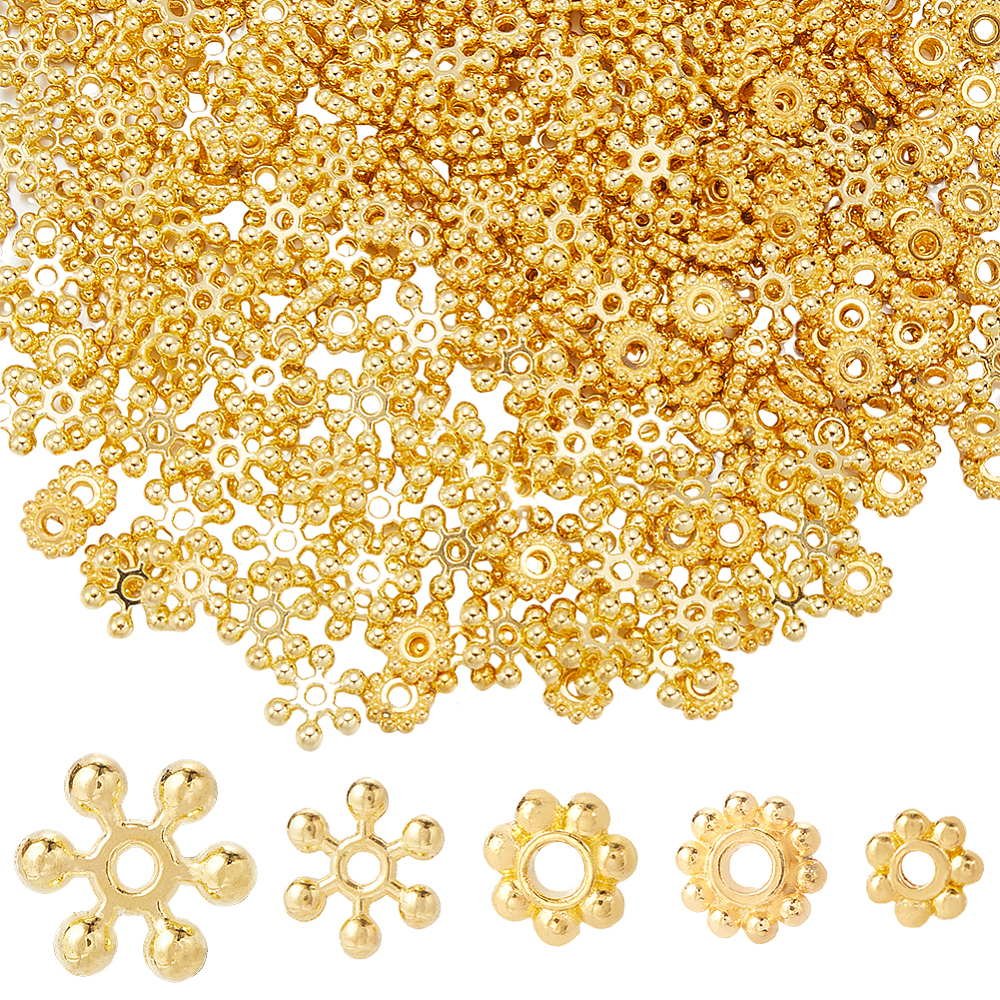 1Set 500Pcs 5 Styles Alloy Daisy Spacer Beads Mixed Shapes Golden 4~7x1 ...